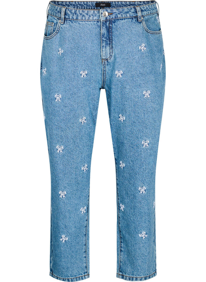 Mille mom fit jeans med broderi - Blå - Str. 40-64 - Zizzi