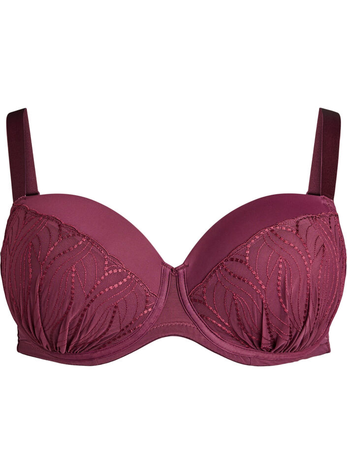Formstøbt bh med blonde og draperede detaljer - Rød - Str. 85B - Zizzi