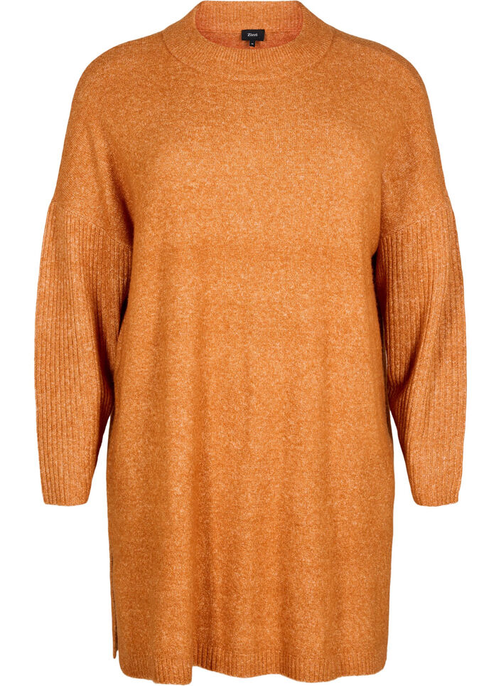 Lang strikbluse med lange ærmer - Orange - Str. 40-64 - Zizzi