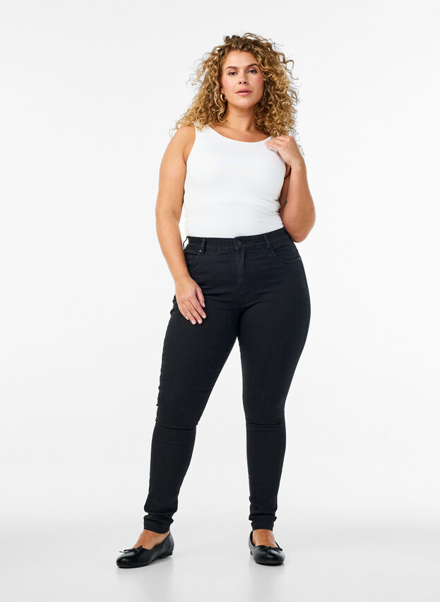 Højtaljede super slim Amy jeans - Sort - Str. 42-64 - Zizzi
