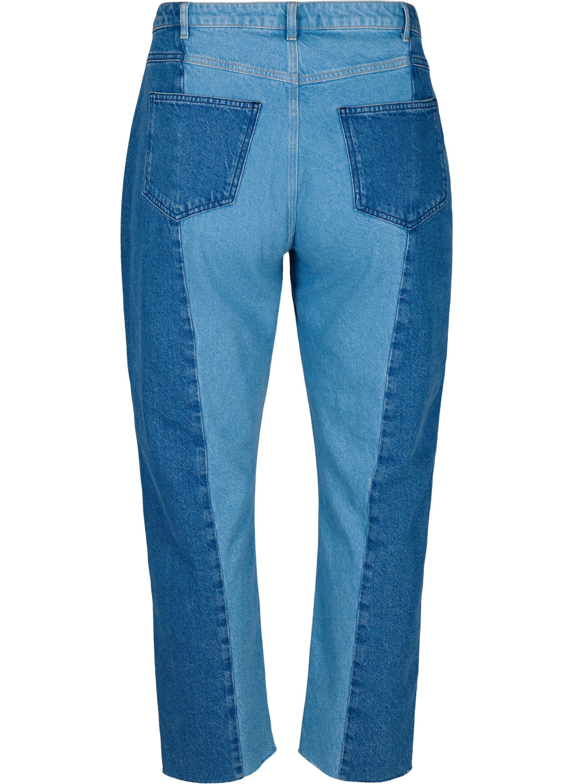 Cropped Vera jeans med colorblock - Blå - Str. 40-64 - Zizzi