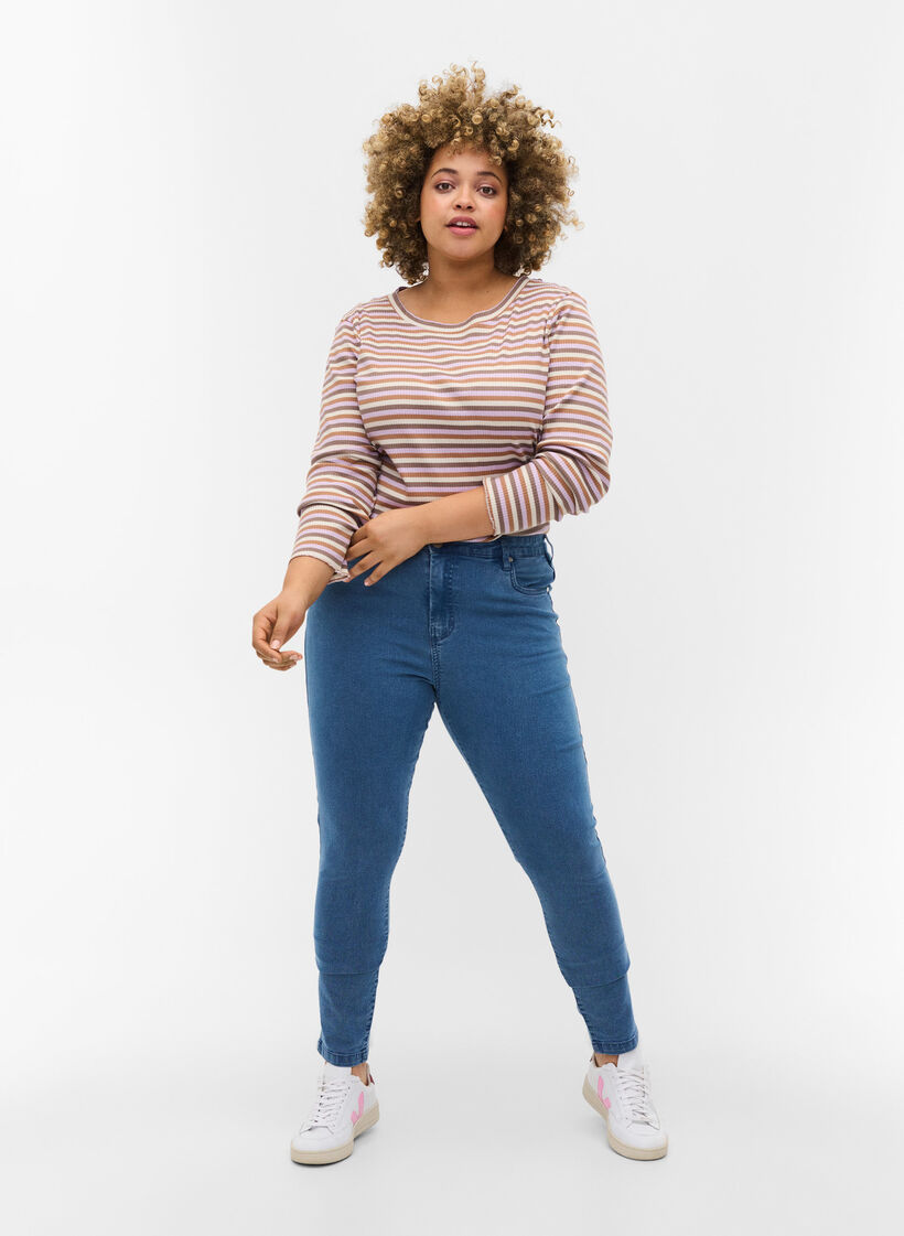Højtaljede super slim Amy jeans - Blå - Str. 42-60 - Zizzi