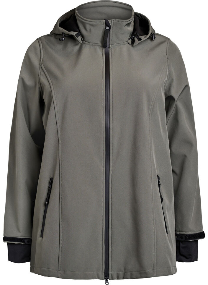 Kort softshell jakke med aftagelig hætte - Grå - Str. S - Zizzi