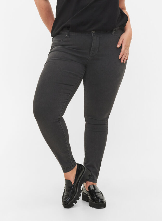 Jeggings i bomuldsblanding - Grå - Str. 42-64 - Zizzi