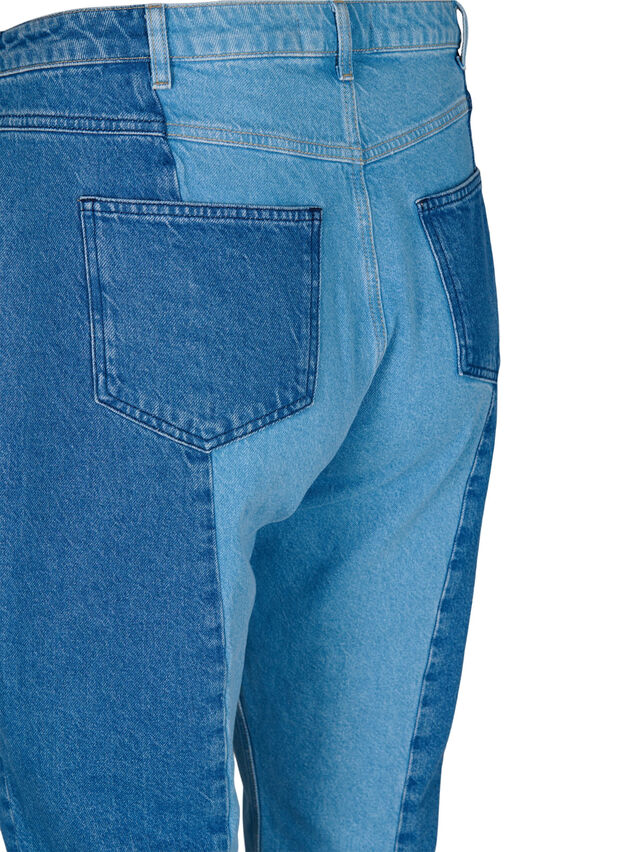Cropped Vera jeans med colorblock - Blå - Str. 40-64 - Zizzi