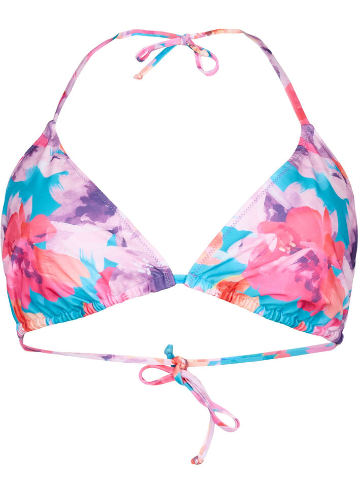 Trekants bikini bh med print - Lyserød - Str. 42-60 - Zizzi
